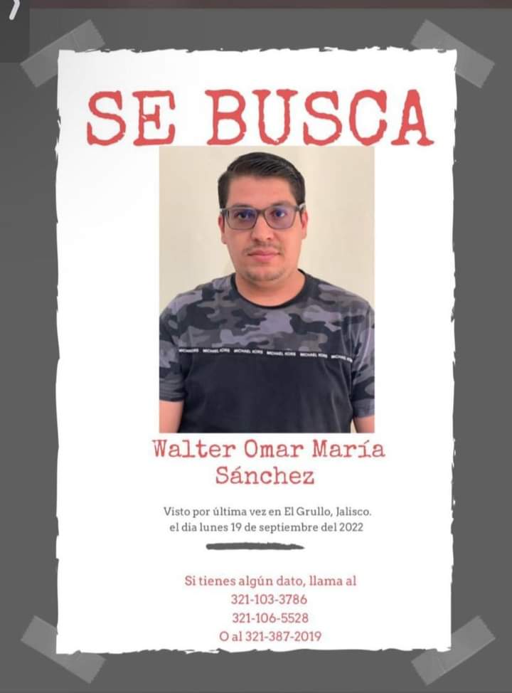 Buscan a Walter Omar María Sánchez, está desaparecido - Letra Fría